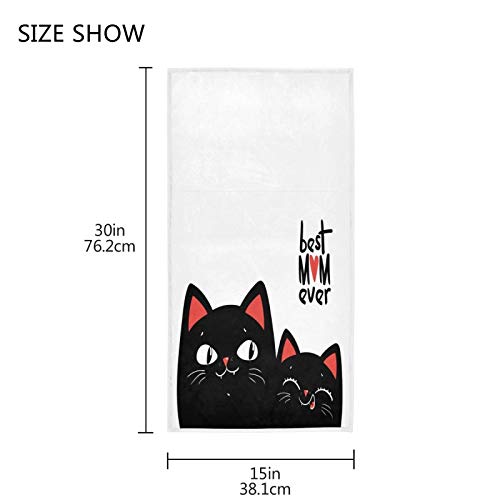 Mother's Day Gift,Cute Black Cat Soft Hand Towels 30x15,Decorative Best Mom Ever Fingertip Kitchen Dish Towels Washcloth for Bathroom, Hotel, Gym and Spa