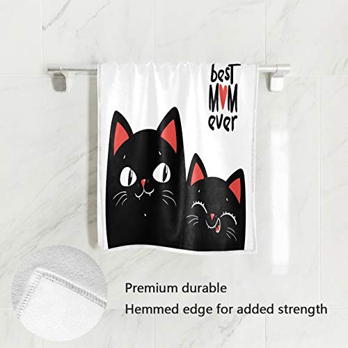 Mother's Day Gift,Cute Black Cat Soft Hand Towels 30x15,Decorative Best Mom Ever Fingertip Kitchen Dish Towels Washcloth for Bathroom, Hotel, Gym and Spa