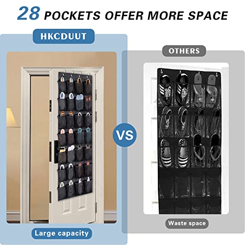 HKCDUUT Hanging Shoe Storage Organizer Over the Door 28 Large Mesh Pockets Door Storage Shoe Holders Shoe Rack for Closet Behind Door Organizer, Black 67"X22"