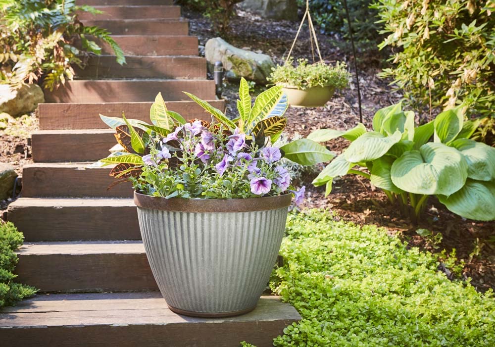 Southern Patio 15" Westlake Indoor/Outdoor Pleated Planter with Drainage Hole, Plug & Galvanized Finish, 19.56 qt. Capacity
