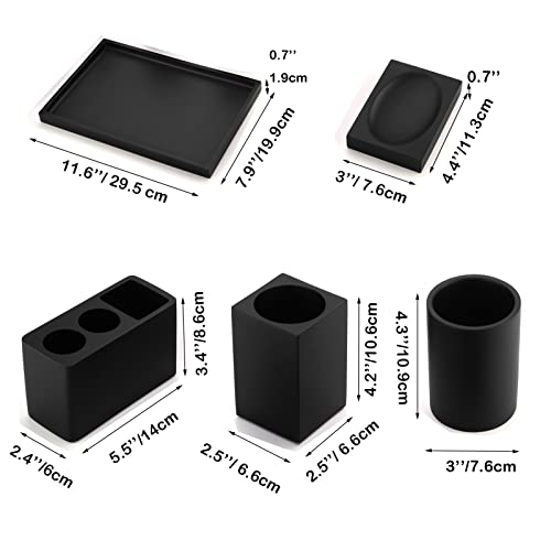 Ximlike Matte Black Bathroom Accessories Set 6 Pieces, Bathroom Accessory Set Bathroom Decor with 1 Vanity Tray, 2 Tumbler Cups, 1 Makeup Brushes Holder, 1 Toothbrush Holder, 1 Soap Dish