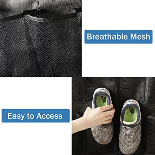 HKCDUUT Hanging Shoe Storage Organizer Over the Door 28 Large Mesh Pockets Door Storage Shoe Holders Shoe Rack for Closet Behind Door Organizer, Black 67"X22"