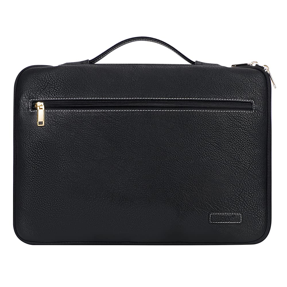FYY 12-13.5" [Premium Leather] Laptop Sleeve Case Cover Bag for MacBook Pro/ MacBook Air/ iPad Pro 12.9 2018 2017 2016, Laptop Bag for 12"-13.5" Surface Lenovo Dell HP ASUS Acer Chromebook Black