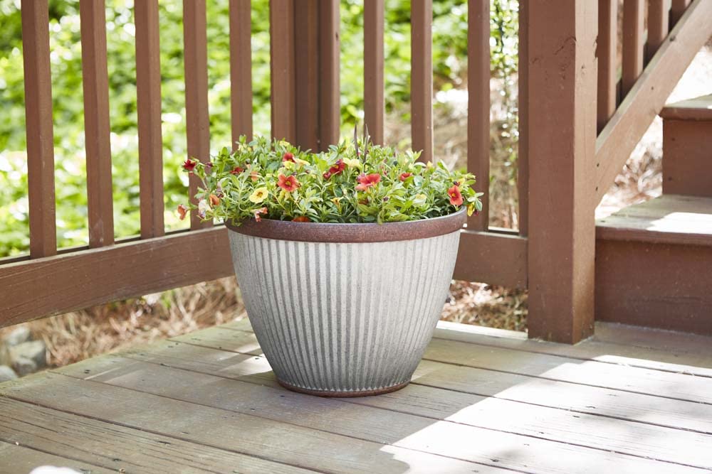 Southern Patio 15" Westlake Indoor/Outdoor Pleated Planter with Drainage Hole, Plug & Galvanized Finish, 19.56 qt. Capacity