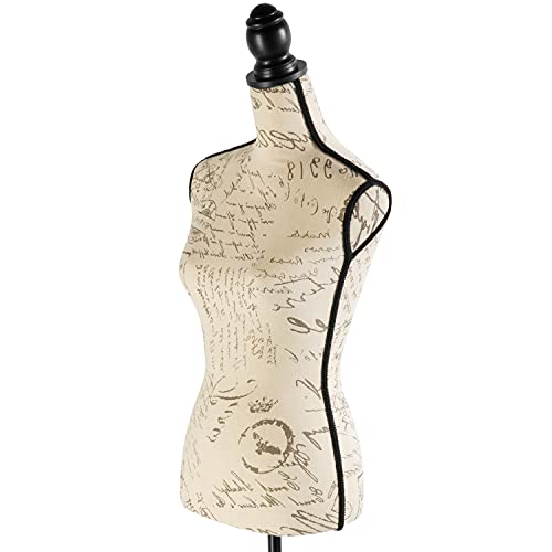 Female Mannequin Torso with Stand, Height Adjustable from 52'' to 67'' Dress Form with Tripod Base, for Dress Jewelry, Display, Beige Printing