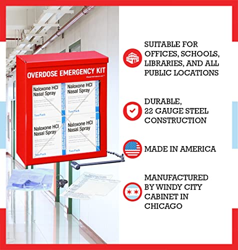Windy City Cabinet Nasal Spray Overdose Kit Non Locking Cabinet, High Visibility Cabinet for Emergency First Aid Supplies, Non Locking