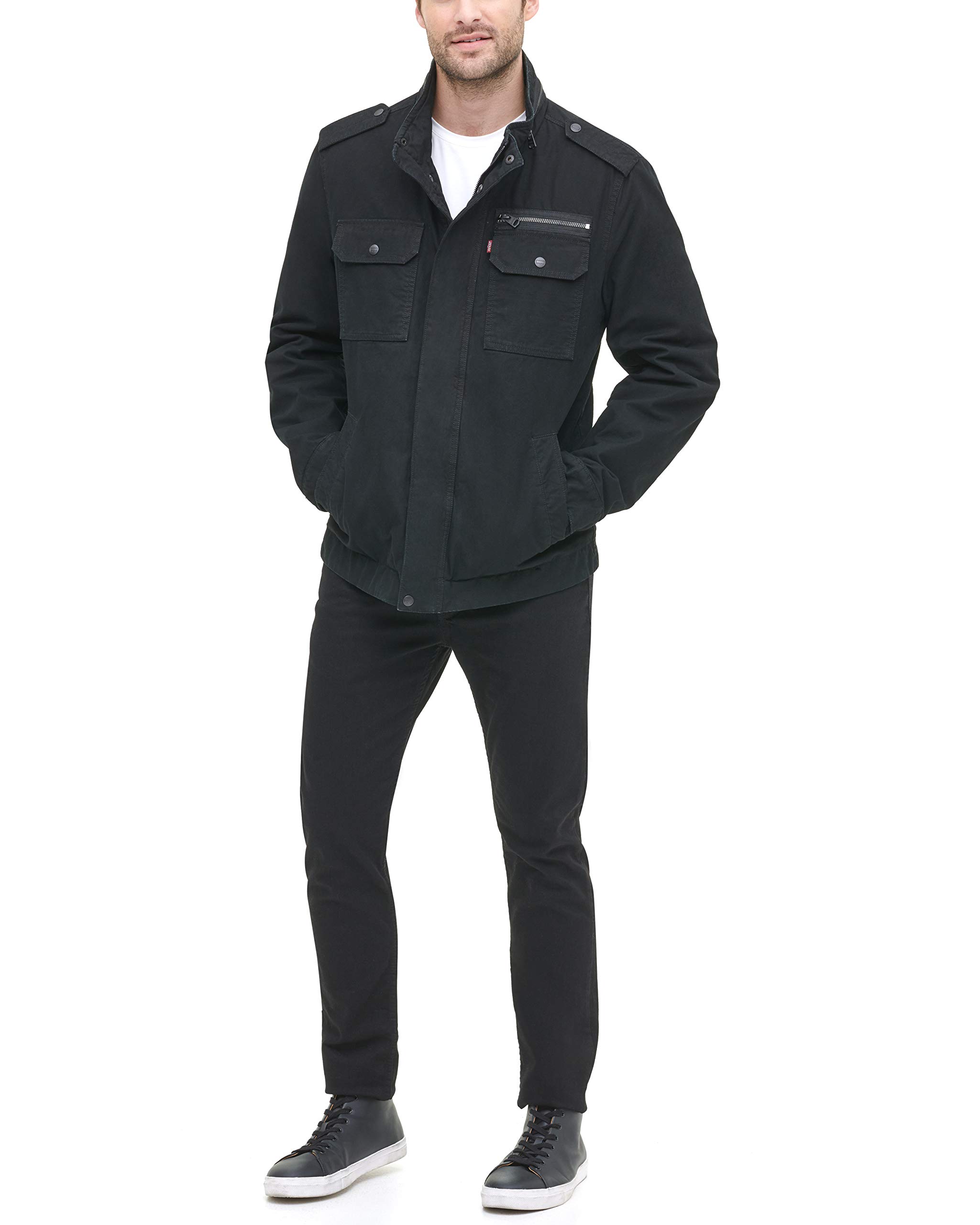 Levi's Men's Washed Cotton Two Pocket Military Jacket (Standard and Big & Tall), Navy Unfilled, Large