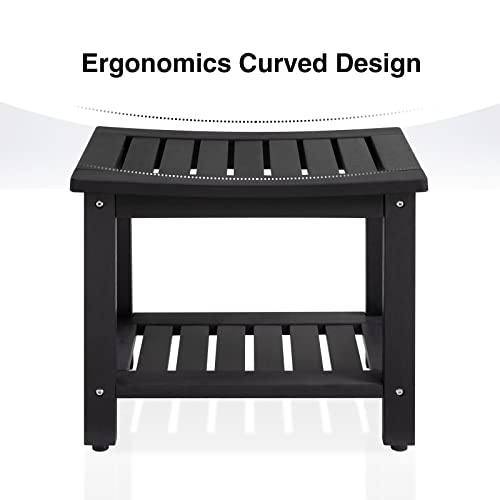Psilvam Poly Lumber Shower Bench, Shower Stool with Storage Shelf, Water Resistant & Non-Slip Design Shower Seat for Bathroom, Living Room, Bedroom 21 1/4"×14"×18 1/2"(Black)