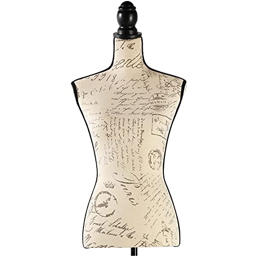 Female Mannequin Torso with Stand, Height Adjustable from 52'' to 67'' Dress Form with Tripod Base, for Dress Jewelry, Display, Beige Printing