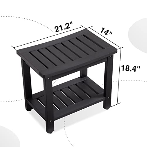 Psilvam Poly Lumber Shower Bench, Shower Stool with Storage Shelf, Water Resistant & Non-Slip Design Shower Seat for Bathroom, Living Room, Bedroom 21 1/4"×14"×18 1/2"(Black)