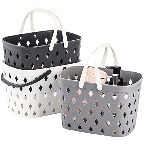 Hacaroa 3 Pack Portable Shower Caddy with Handles, Plastic Tote Storage Basket Toiletry Organizer Bin for Holding Soap, Shampoo, Cosmetics, Bathroom, College Dorm, Kitchen, Camp, Gym, 3 Colors