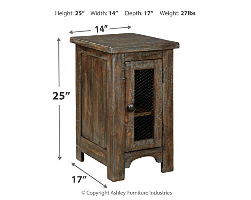 Signature Design by Ashley Danell Ridge Rustic Chair Side End Table with Double Cabinet Doors and 1 Storage Shelf, Brown