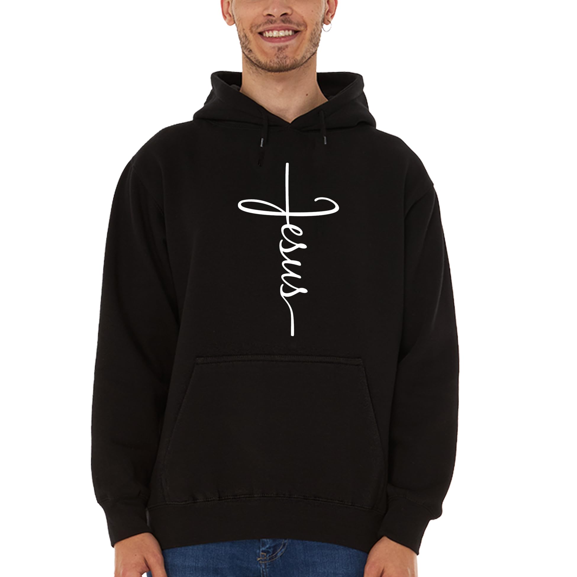 shop4ever Jesus Cross Hoodie Sweatshirts Small Black 0
