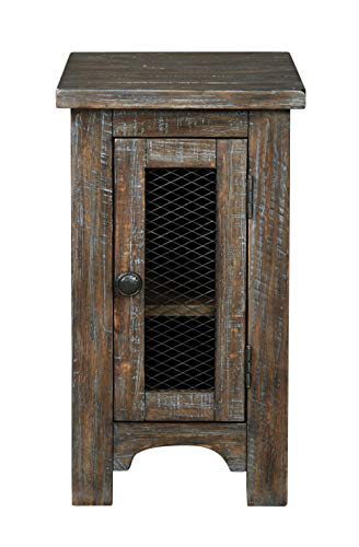 Signature Design by Ashley Danell Ridge Rustic Chair Side End Table with Double Cabinet Doors and 1 Storage Shelf, Brown