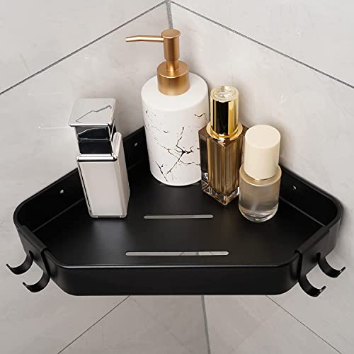 Veefos Corner Shower Caddy with Razor Holders, Shower Organizer Corner Shower Shelf Bathroom Shelf Storage Rack Floating Shelf, Space Aluminum(1 Pack, Black)