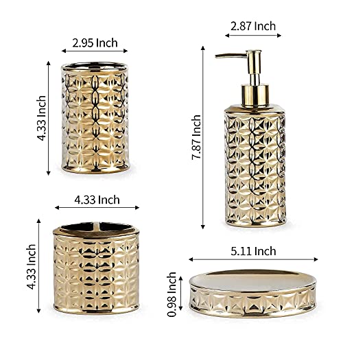 BASDHE Bathroom Accessories Set-5 Piece Ceramic Gift Set Toothbrush Holder,Toothbrush Cup,Soap Dispenser,Soap Dish,Trash Can, Set Bathroom (Yellow)