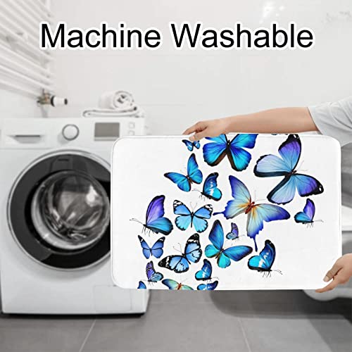 ASEELO Blue Butterfly Bathroom Rugs Sets 3 Piece with Toilet Cover, Bath Mats,U-Shaped Contour Mat,for Bathroom,Tub