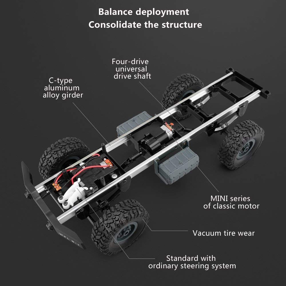 Gray 1/16 2.4G 4WD Off-Road RC Military Truck Rock Crawler Army Car (Model M35-A2)