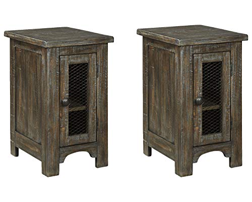 Signature Design by Ashley Danell Ridge Rustic Chair Side End Table with Double Cabinet Doors and 1 Storage Shelf, Brown