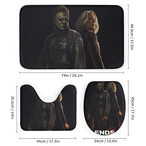 4Pcs Halloween Ends Shower Curtain Set with Non-Slip Rugs, Toilet Lid Cover and Bath Mat, Halloween Michael Myers Bathroom Decor Sets with 12 Hooks 70.9 X 70.9 Inches