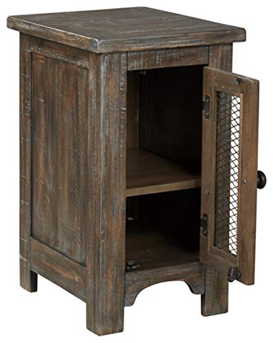 Signature Design by Ashley Danell Ridge Rustic Chair Side End Table with Double Cabinet Doors and 1 Storage Shelf, Brown