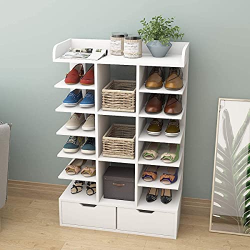 ZOYO Wooden Vertical Shoe Rack,Hallway Storage Stand,Wooden Shoe Storage Cabinet,Saving-Space Shoe Rack,Small Space Storage Rack for entryway ,White(Medium)