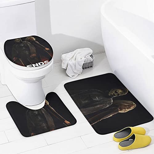 4Pcs Halloween Ends Shower Curtain Set with Non-Slip Rugs, Toilet Lid Cover and Bath Mat, Halloween Michael Myers Bathroom Decor Sets with 12 Hooks 70.9 X 70.9 Inches