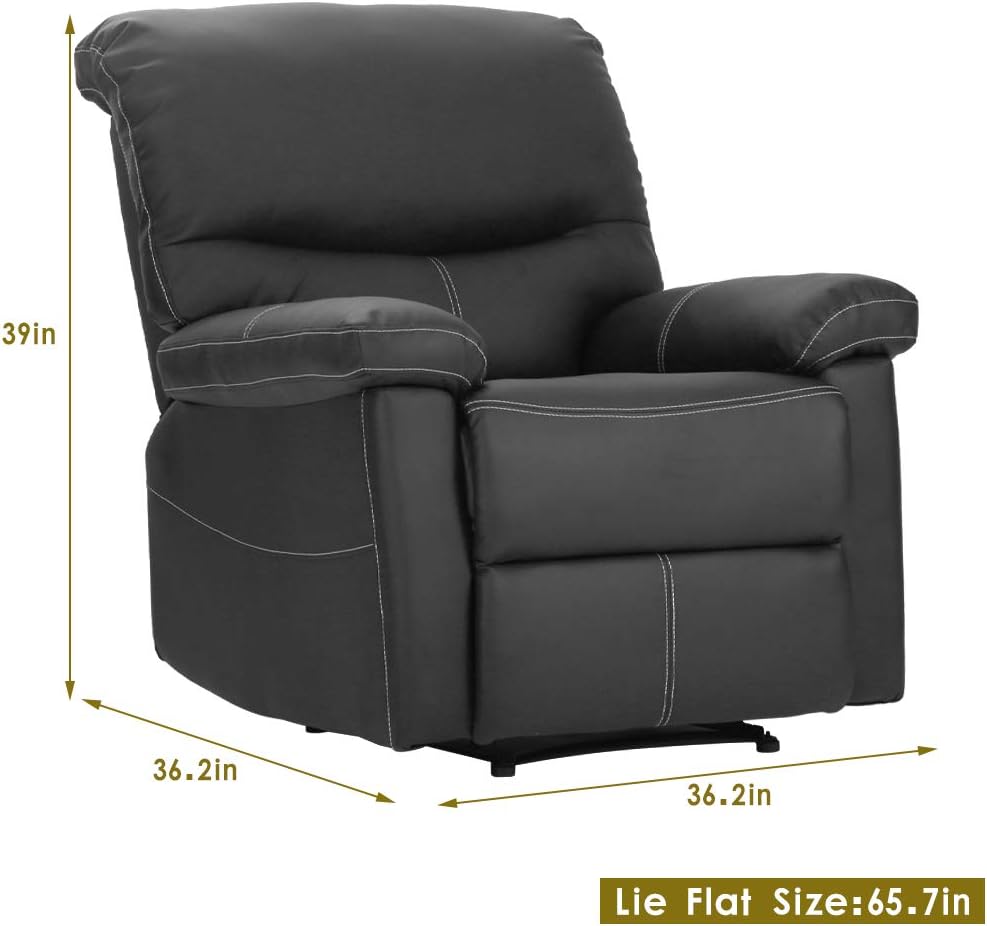 FDW PU Leather Sofa Recliner Couch Recliner Sofa Manual Reclining Sofa for Living Room Black