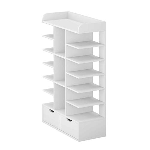 ZOYO Wooden Vertical Shoe Rack,Hallway Storage Stand,Wooden Shoe Storage Cabinet,Saving-Space Shoe Rack,Small Space Storage Rack for entryway ,White(Medium)