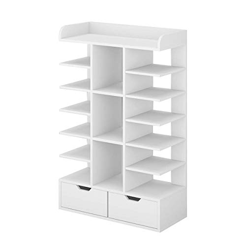 ZOYO Wooden Vertical Shoe Rack,Hallway Storage Stand,Wooden Shoe Storage Cabinet,Saving-Space Shoe Rack,Small Space Storage Rack for entryway ,White(Medium)