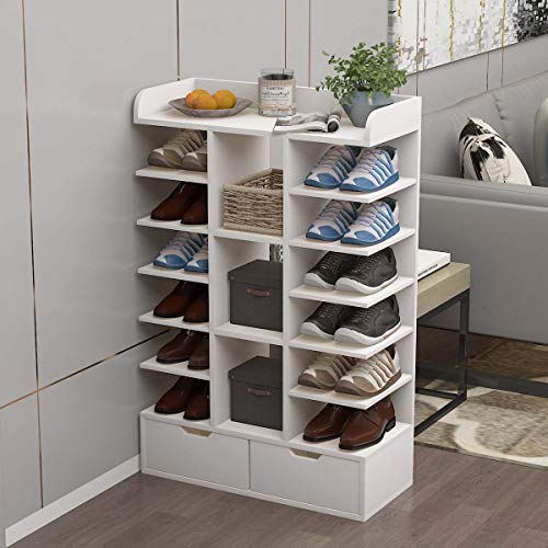 ZOYO Wooden Vertical Shoe Rack,Hallway Storage Stand,Wooden Shoe Storage Cabinet,Saving-Space Shoe Rack,Small Space Storage Rack for entryway ,White(Medium)