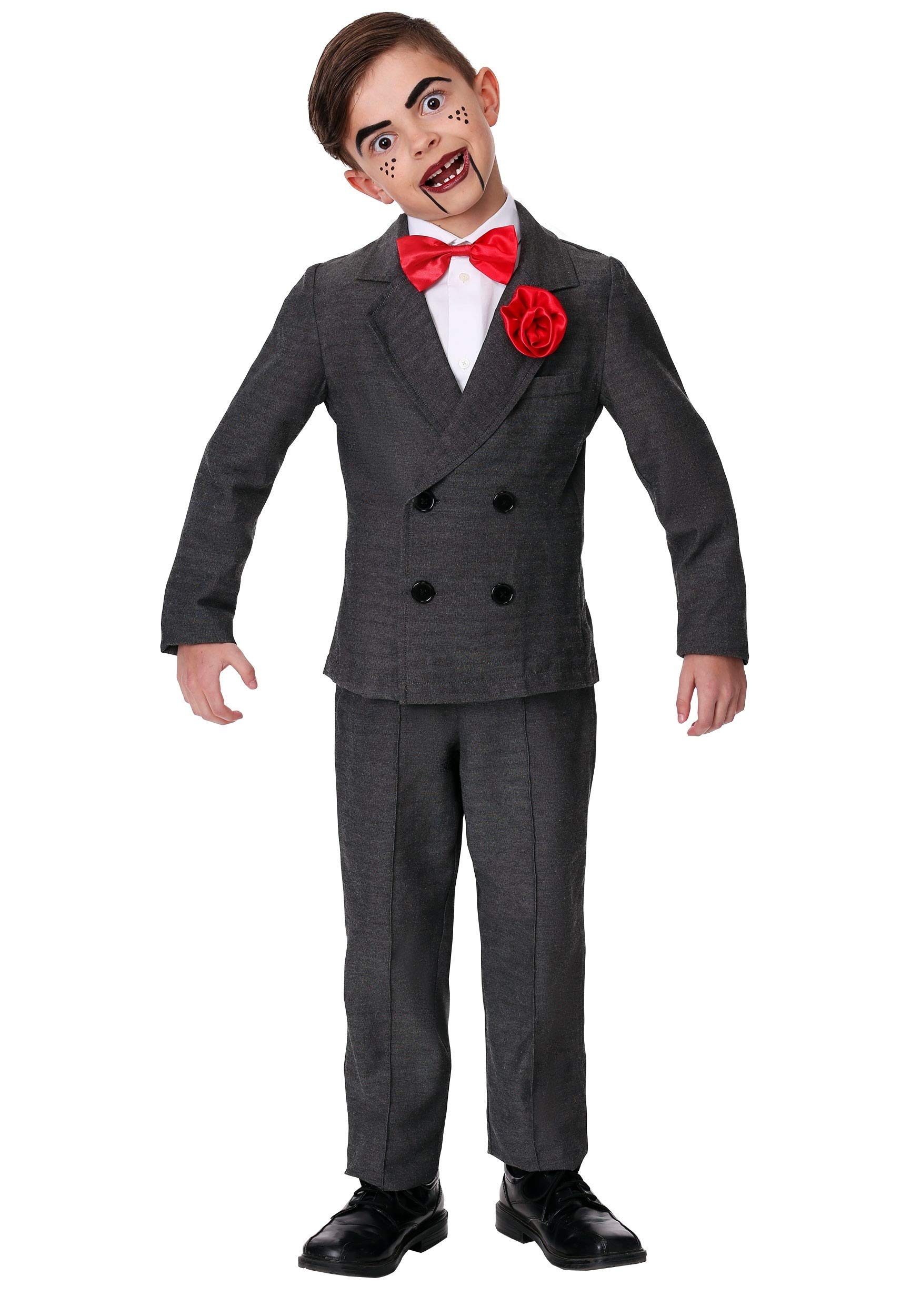 Goosebumps Kids Slappy Costume for Boys, Night of The Living Dummy Costume, Ventriloquist Doll Halloween Outfit Gray