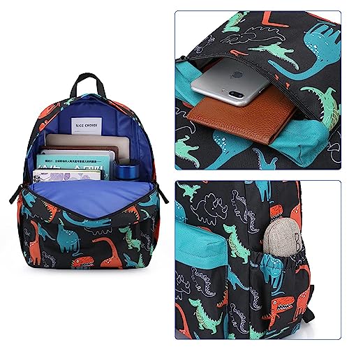 NICE CHOICE Preschool Backpack Kindergarten Little Kid Toddler School Backpacks for Boys and Girls with Chest Strap(15inch, Black Dinosaur)