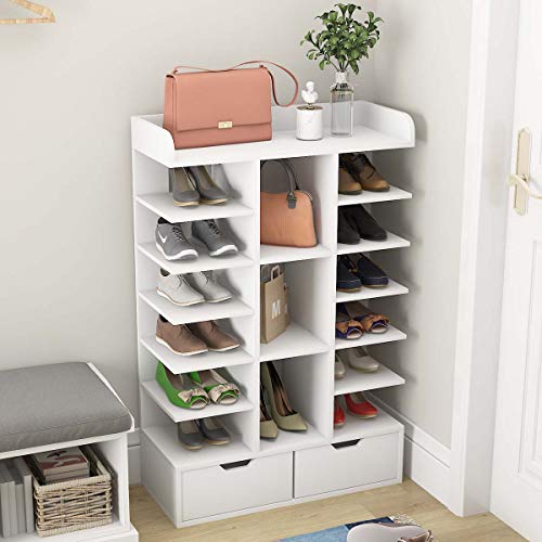 ZOYO Wooden Vertical Shoe Rack,Hallway Storage Stand,Wooden Shoe Storage Cabinet,Saving-Space Shoe Rack,Small Space Storage Rack for entryway ,White(Medium)