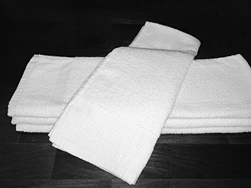 12 New White SPA Gym Salon Hand Towels CAM Border 100% Cotton 15X25 2.25LBS/DZ