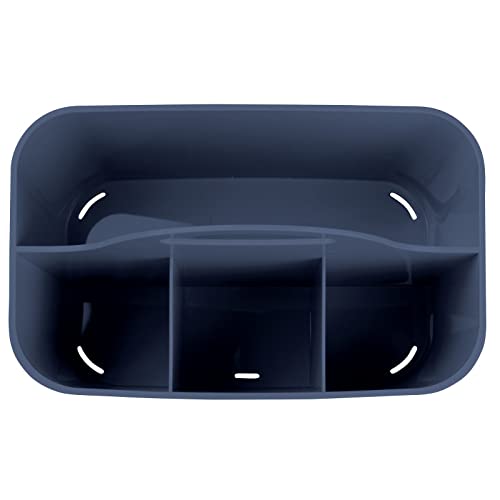 mDesign Small Plastic Shower/Bath Storage Organizer Caddy Tote with Handle for Dorm, Shelf, Cabinet - Hold Soap, Shampoo, Conditioner, Combs, Brushes, Lumiere Collection, Navy Blue