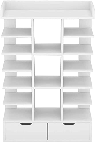 ZOYO Wooden Vertical Shoe Rack,Hallway Storage Stand,Wooden Shoe Storage Cabinet,Saving-Space Shoe Rack,Small Space Storage Rack for entryway ,White(Medium)