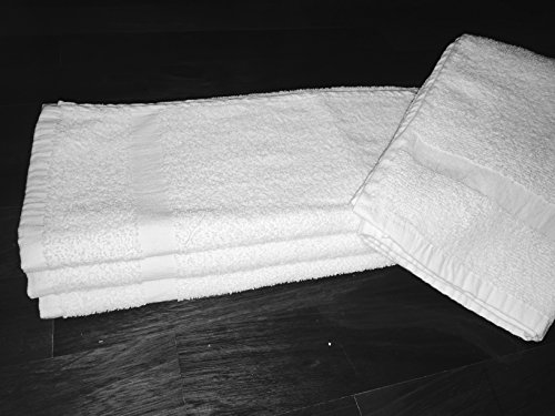 12 New White SPA Gym Salon Hand Towels CAM Border 100% Cotton 15X25 2.25LBS/DZ