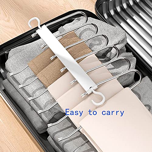 Pants Hangers Space Saving-6 in 1 Stainless Steel Magic Pants Hangers Pants Organizer-Non-Slip Closet Storage Organizer for Skirts Jeans Scarves Belts Towels Ties Leggings(1 Pack).