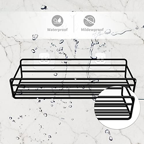 Go Green Tableware GOGN Adhesive Shower Caddy Shelf with 4 Hooks, No Drilling Bathroom Organizer Storage Rack for Restroom, Kitchen- 2 Pack (Black)