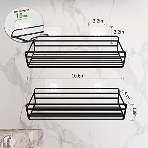 Go Green Tableware GOGN Adhesive Shower Caddy Shelf with 4 Hooks, No Drilling Bathroom Organizer Storage Rack for Restroom, Kitchen- 2 Pack (Black)