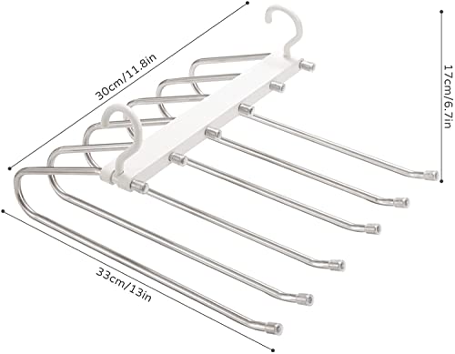 Pants Hangers Space Saving-6 in 1 Stainless Steel Magic Pants Hangers Pants Organizer-Non-Slip Closet Storage Organizer for Skirts Jeans Scarves Belts Towels Ties Leggings(1 Pack).