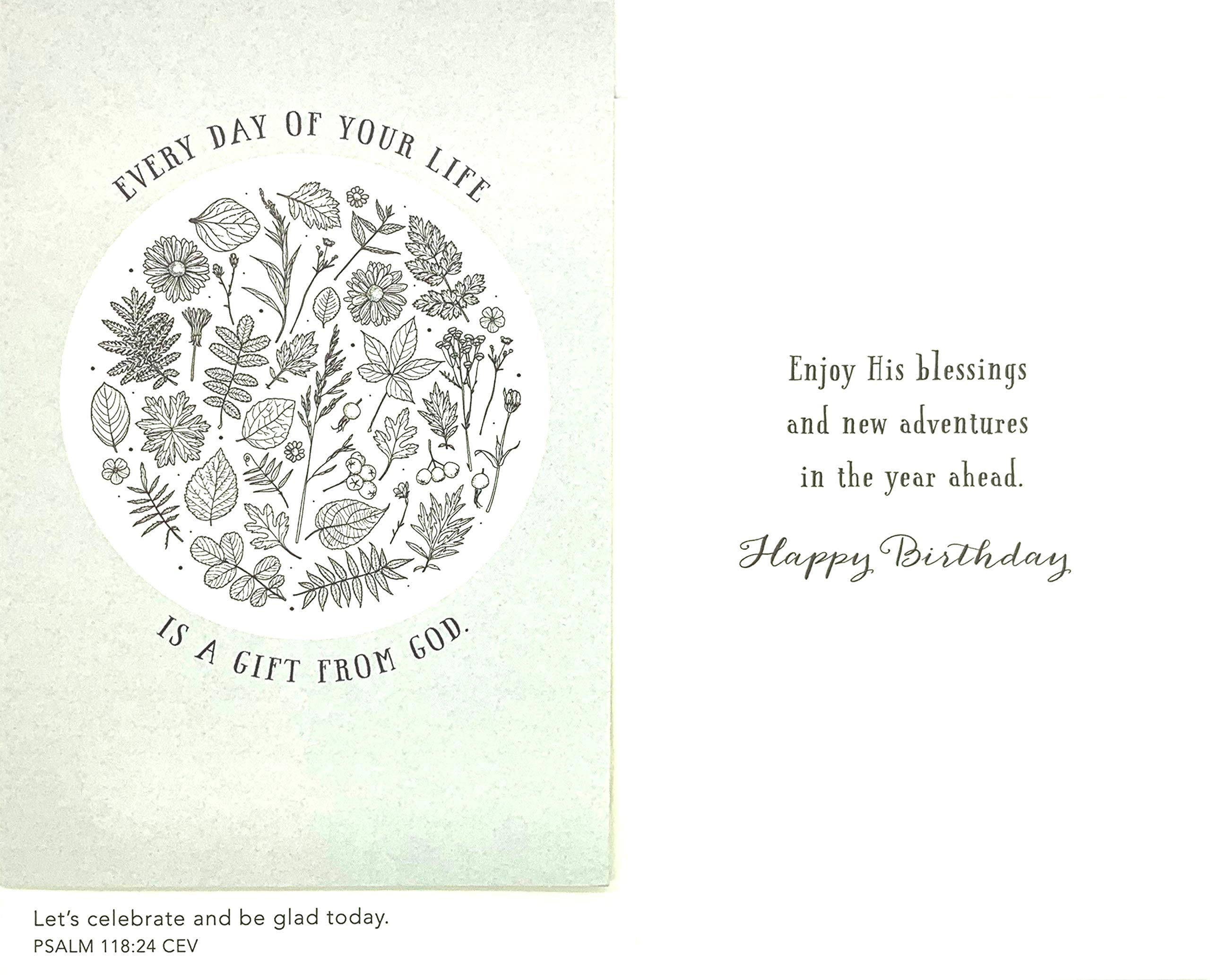 DaySpring - Black & White Birthday Botanicals - 4 Design Assortment with Scripture - 12 Boxed Cards & Envelopes (J0384)