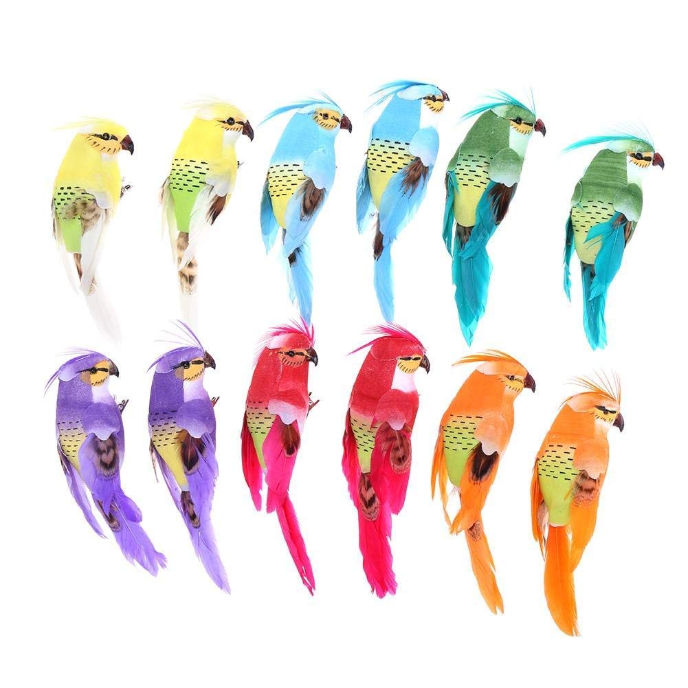 LWINGFLYER 12pcs Artificial Foam Feather Birds Artificial Parrot Ornaments 4.7inch with Clip for Craft Wedding Decoration Home Garden Party Accessories Christmas Tree Decor