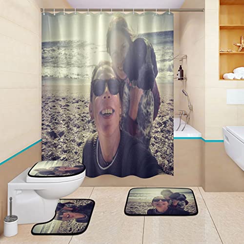 JSTEL Custom Bathroom Sets with Shower Curtain and Rugs,Custom Bathroom Rugs Sets 4 Piece Non Slip Bath Mat Sets with Shower Curtain