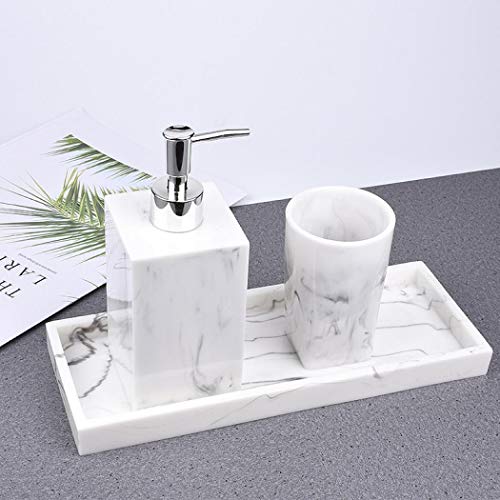 Bathroom Accessories Set, Faux Marble 4Piece Complete Resin Bath Accessories Set with Soap Dispenser, Toothbrush Cup, Tray Gift Set Luxury Bath Accessory