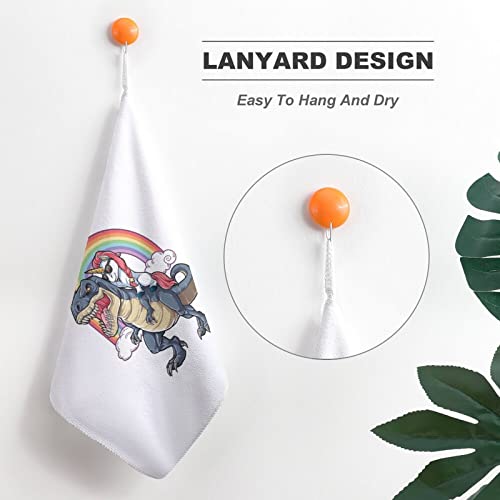 Unicorn Riding Dinosaur Hand Towel Hanging Soft Towels Kitchen Bathroom Decorative Printed Funny Cute Patten