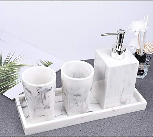 Bathroom Accessories Set, Faux Marble 4Piece Complete Resin Bath Accessories Set with Soap Dispenser, Toothbrush Cup, Tray Gift Set Luxury Bath Accessory