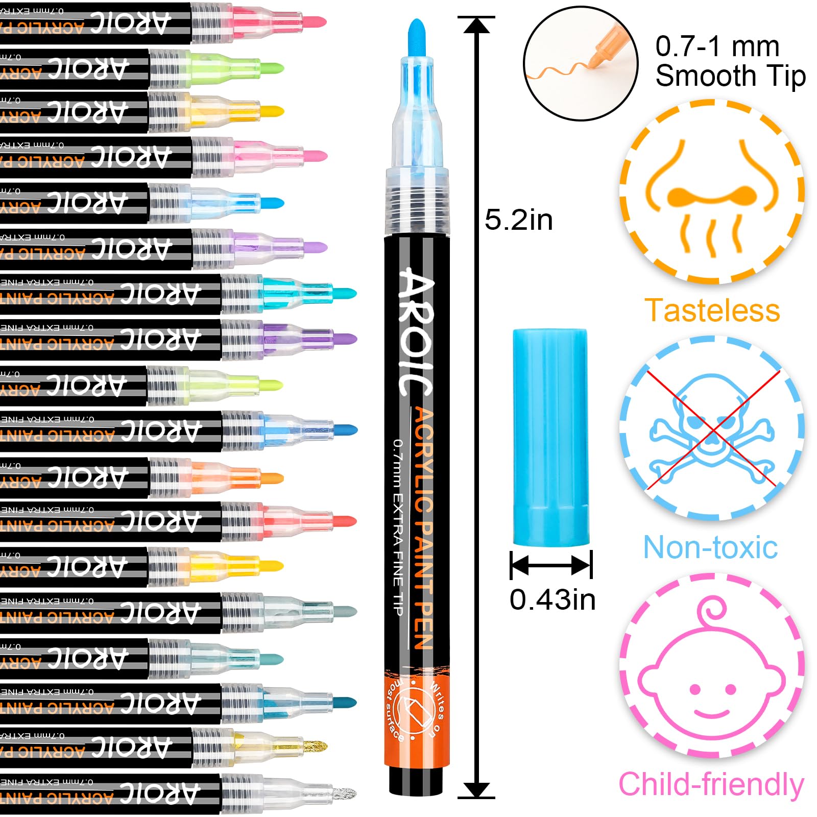 AROIC 36 Pack Acrylic Paint Pens——Writing on Any Material, Rock, Ceramics, Glass, Wood and More, Used for DIY Craft.