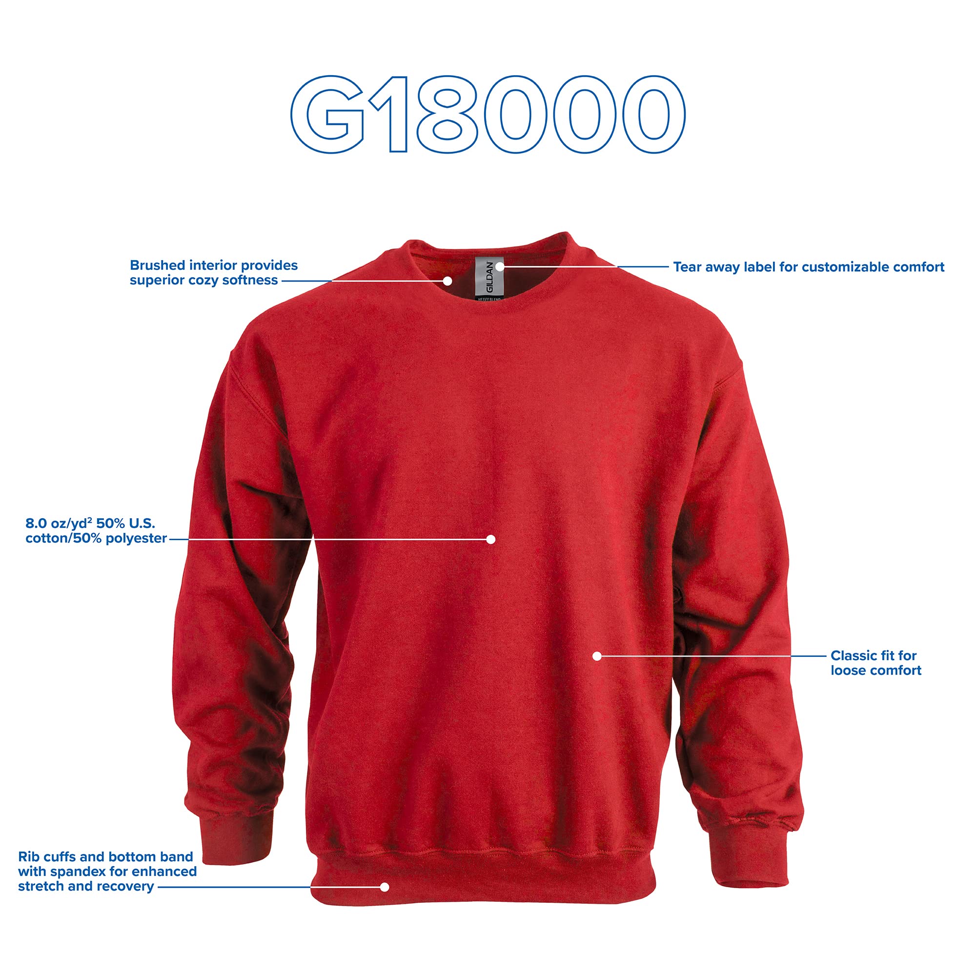 Gildan Adult Fleece Crewneck Sweatshirt, Style G18000, Multipack, Red (1-Pack), Medium